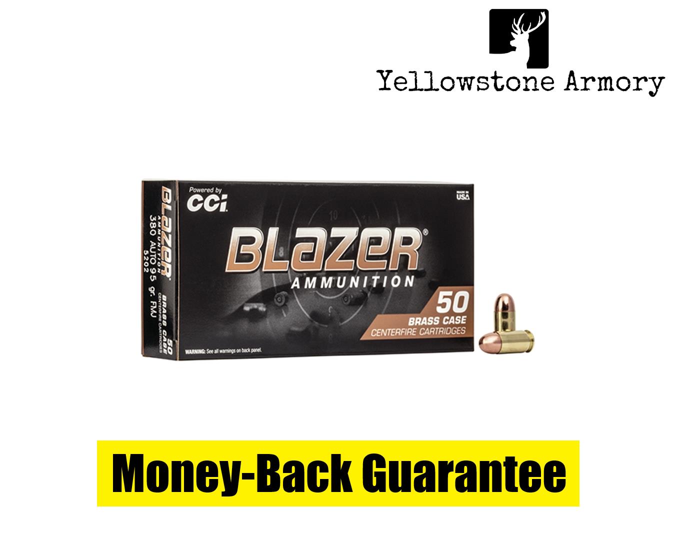 CCI Blazer Brass Pistol Ammo 380 ACP 95 gr. FMJ 50 rd. 5202 - Pistol ...