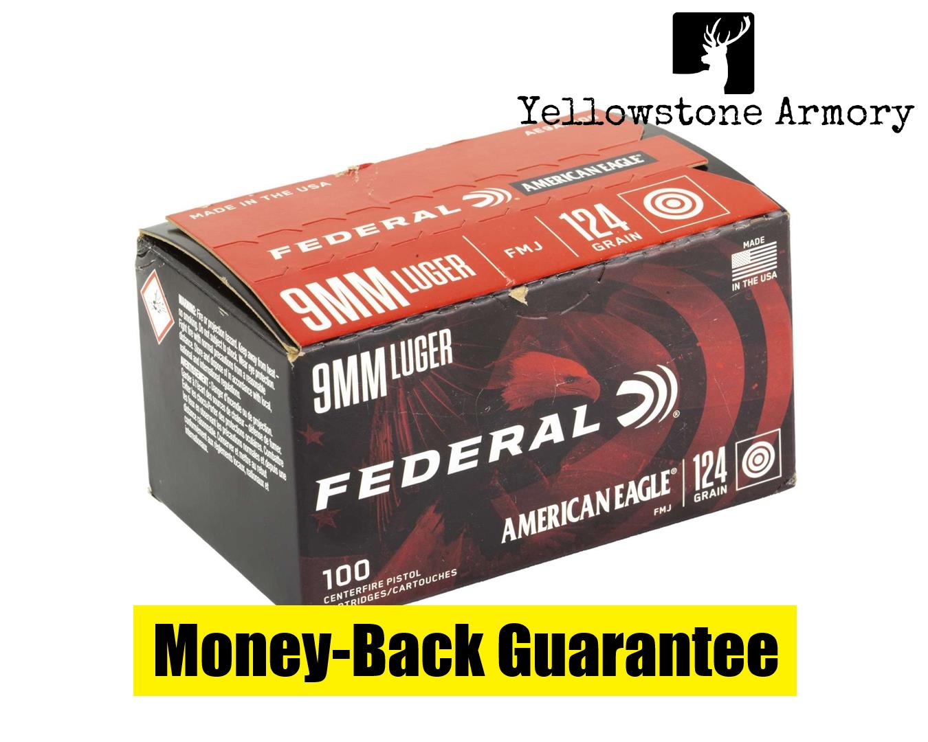 Federal American Eagle Pistol Ammo 9mm 124 gr. FMJ 100 rd. AE9AP100 ...