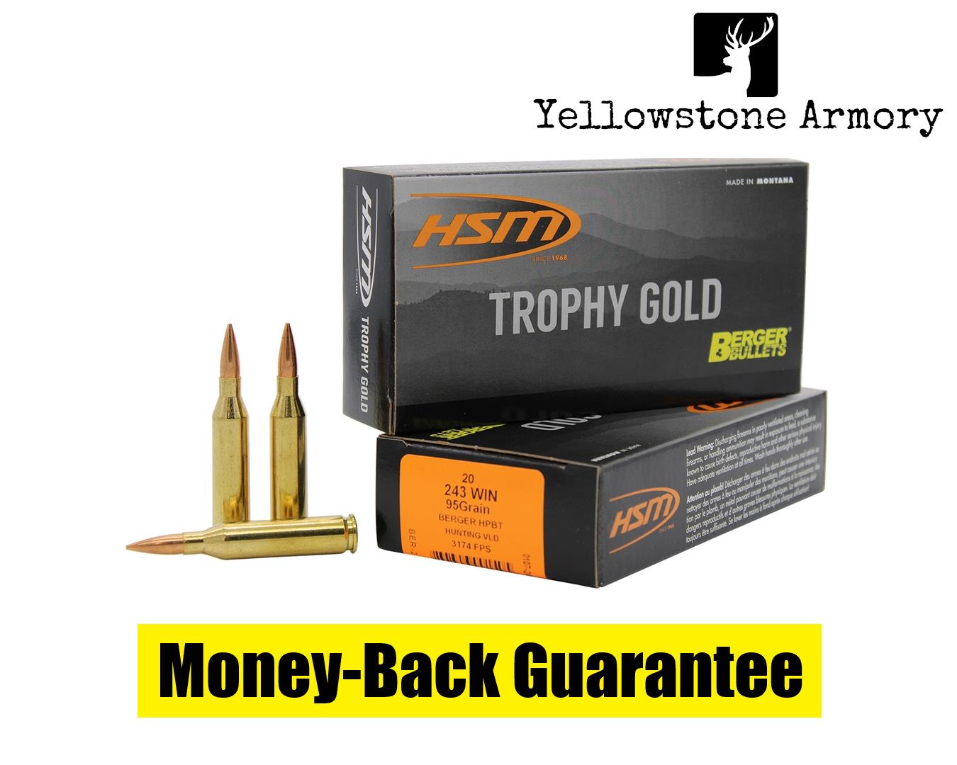 HSM Trophy Gold Rifle Ammunition 243 Win. Berger 95 gr. 20 rd. 24395VLD ...