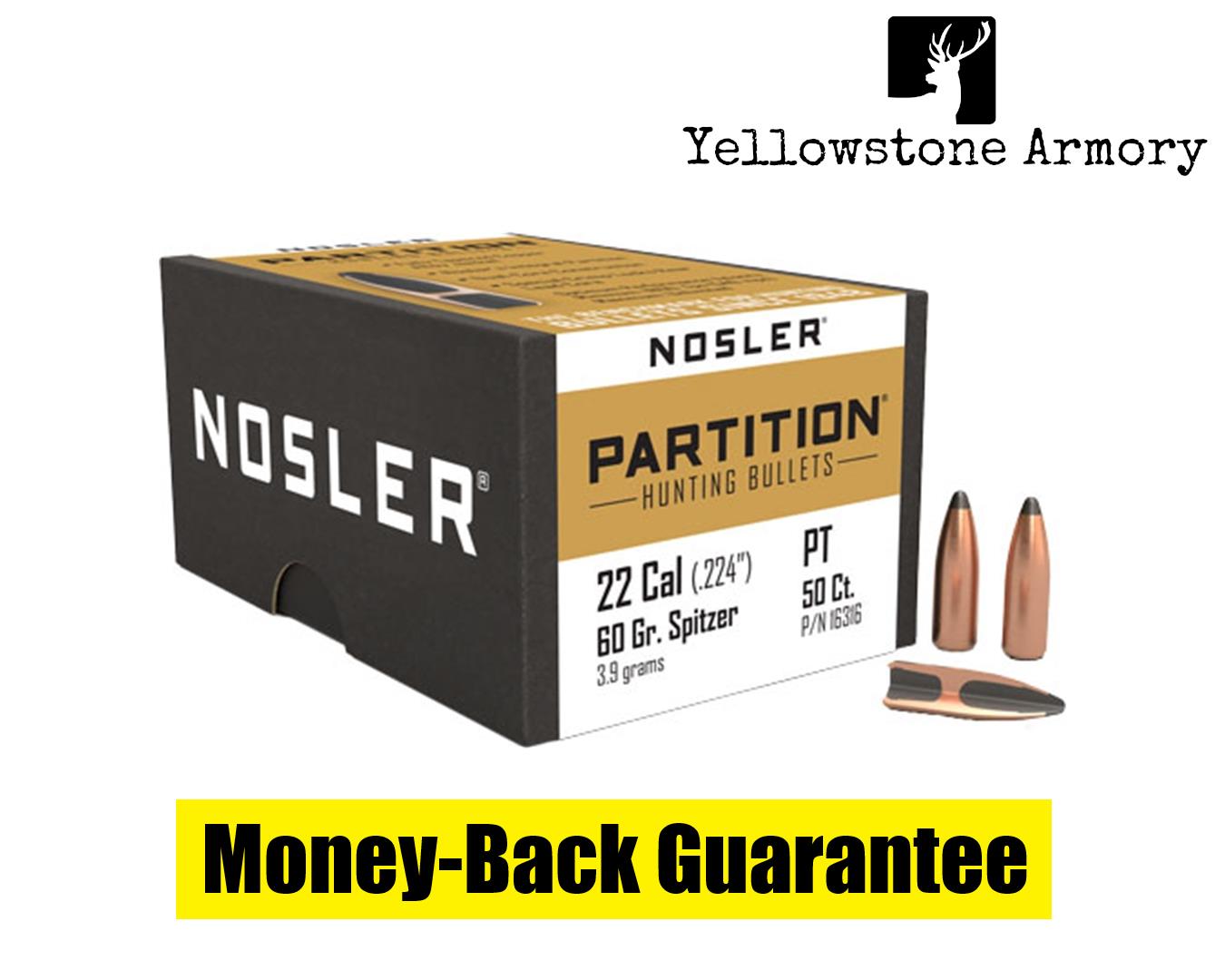 Nosler Nosler Partition Bullets .22 Cal. 60 gr. Spitzer Point 50 pk ...