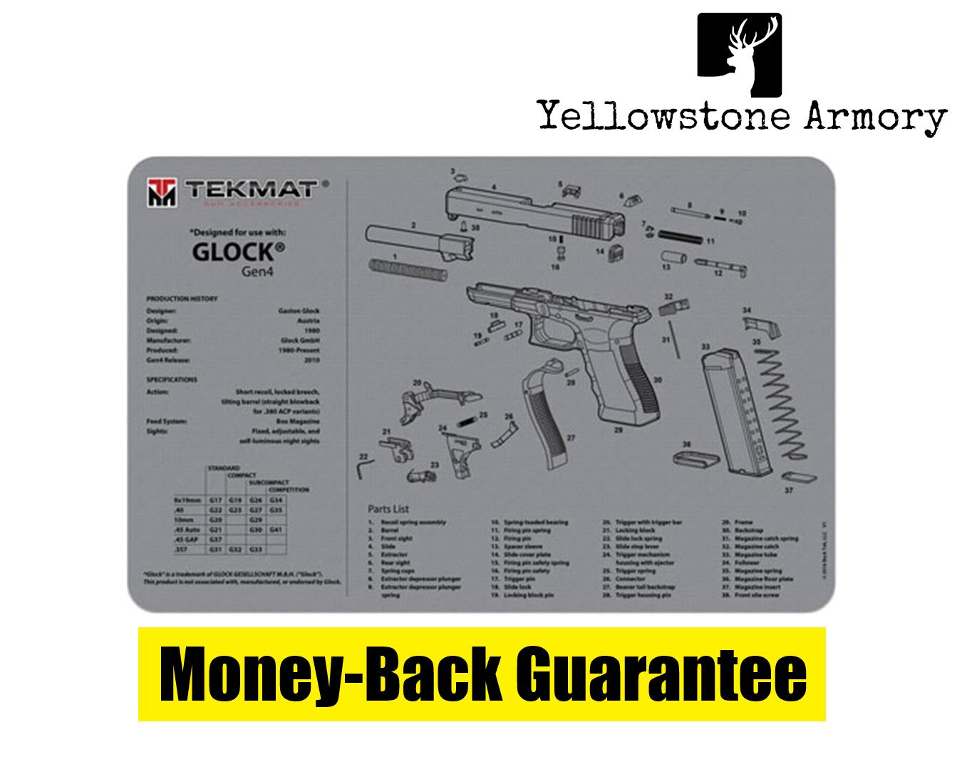 TEKMAT ARMORERS BENCH MAT 11"x17" FOR GLOCK G4 GREY 17-GLOCKG4-GY ...